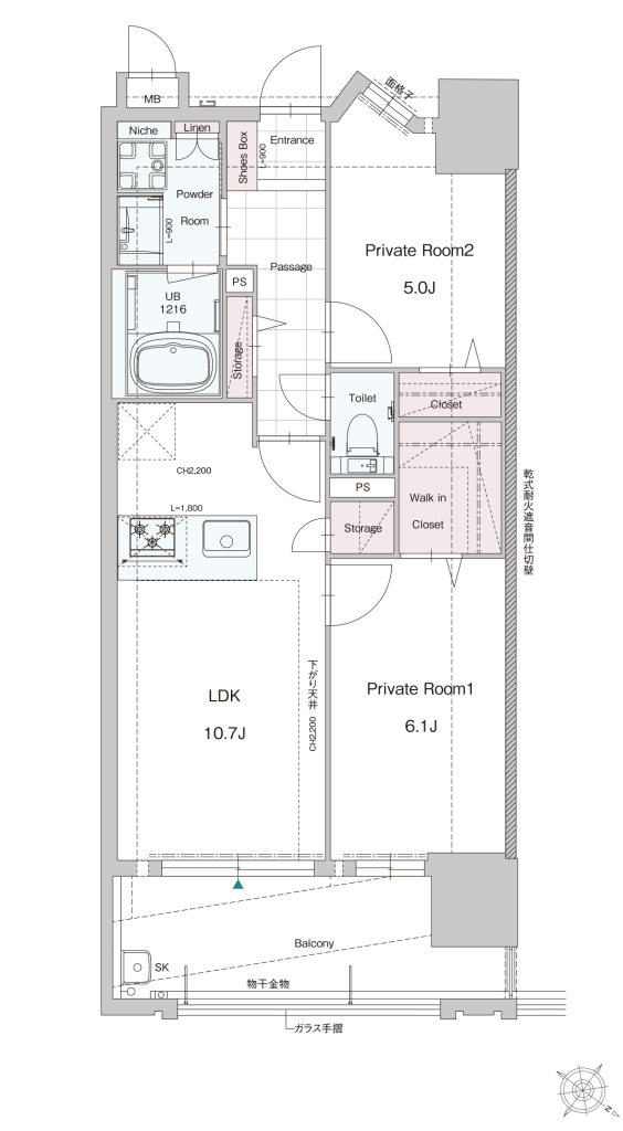 【公式】デュレジア 博多 アベニュー（仮称） - C type | 2LDK｜福岡市博多区美野島の新築分譲マンション｜LANDIC（ランディック）
