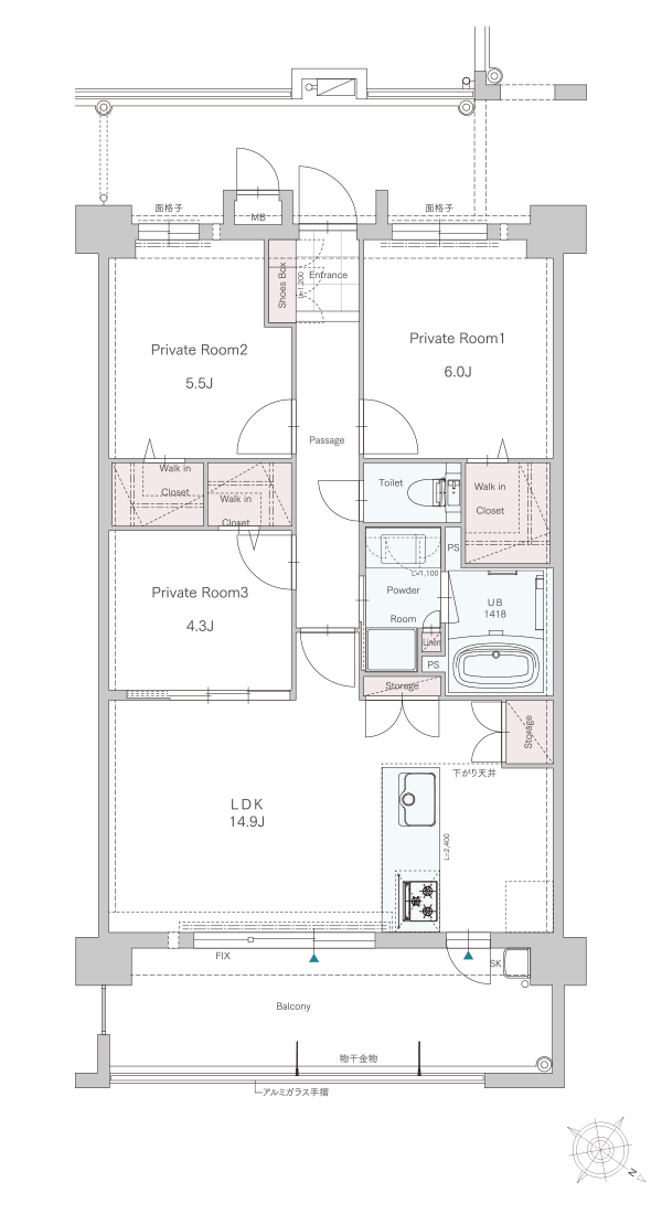 【公式】 スタンスレジデンス植物園外苑（仮称） - HILLS 棟のルームプラン ｜福岡市中央区小笹の新築分譲マンション｜LANDIC（ランディック）